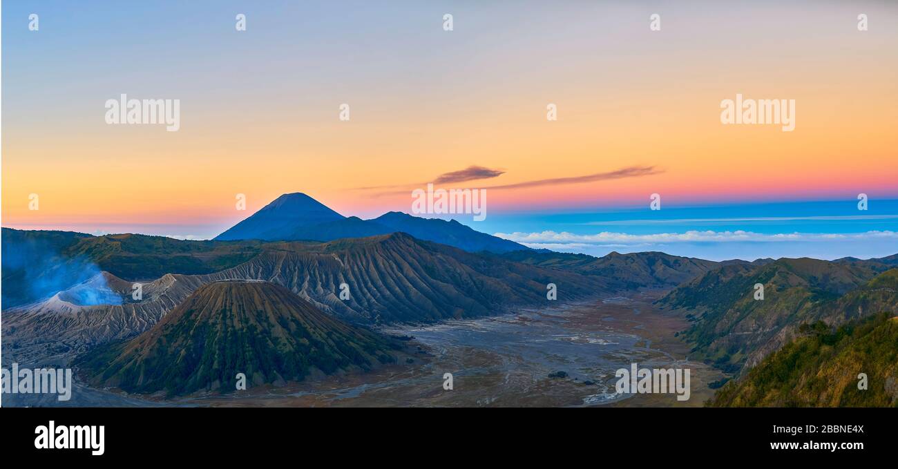 Mount Bromo In Indonesia sunrise Panorama view Stock Photo - Alamy