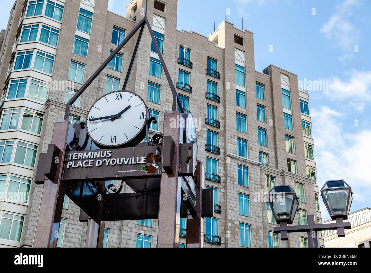 The terminus clock of Place d’Youville in front of the Palace Royal ...