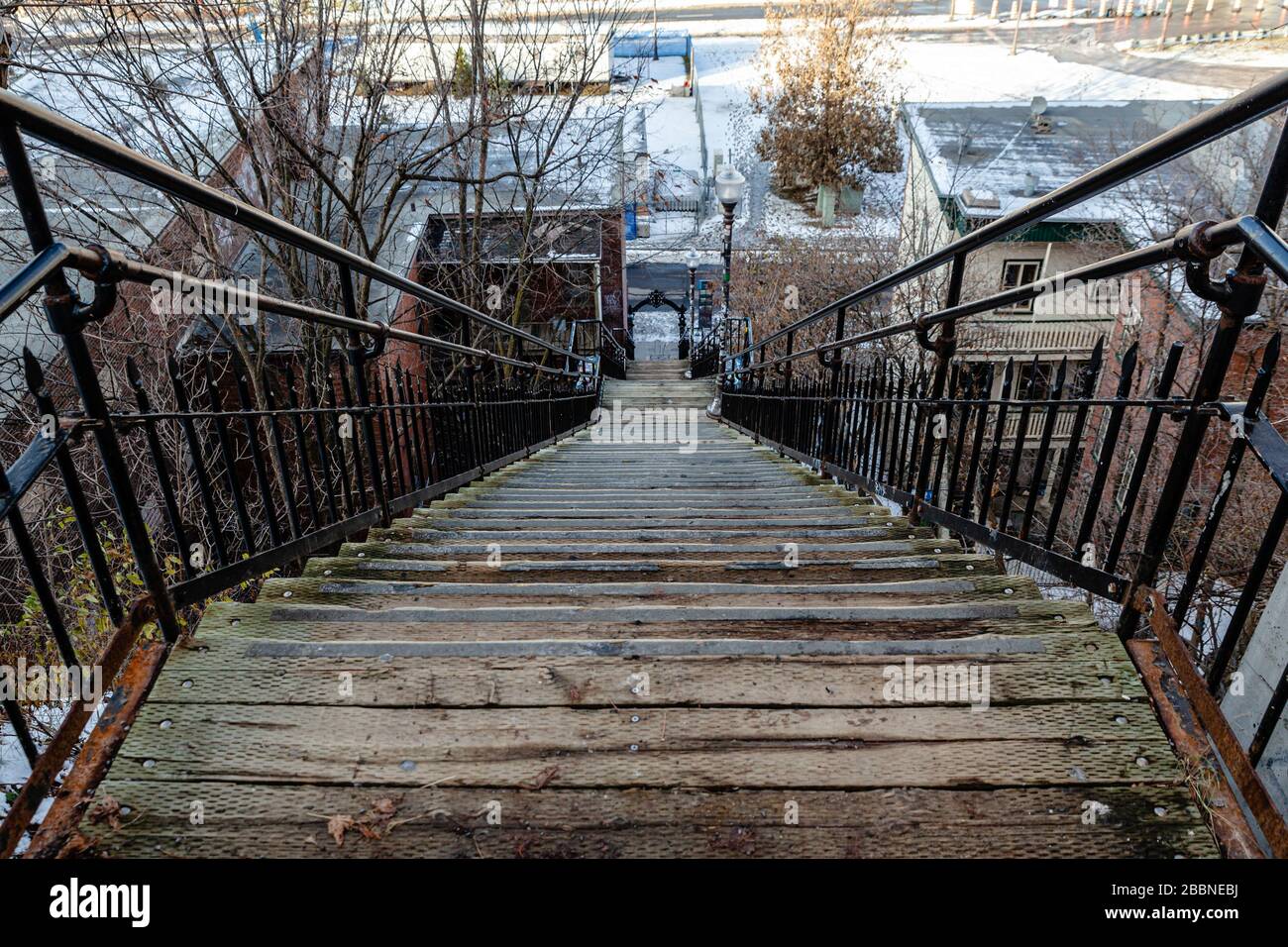 The Lépine stairs in Quebec City downtown in winter Stock Photo - Alamy