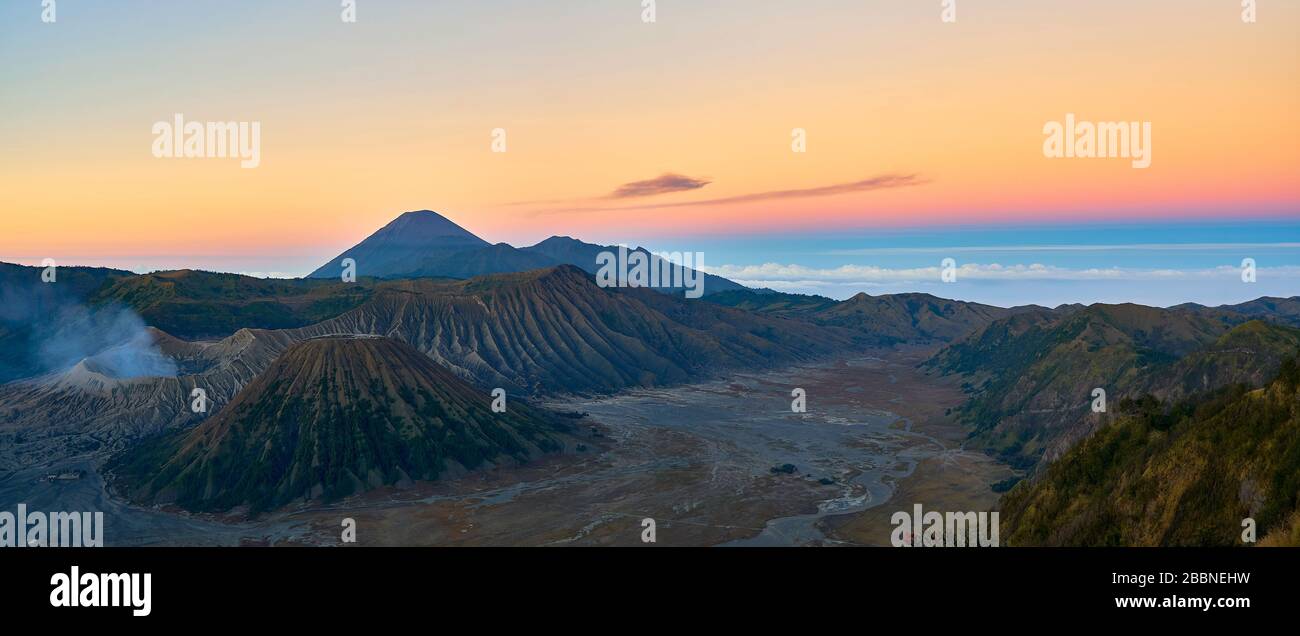 Mount Bromo sunrise Panorama Indonesia East Java Stock Photo - Alamy