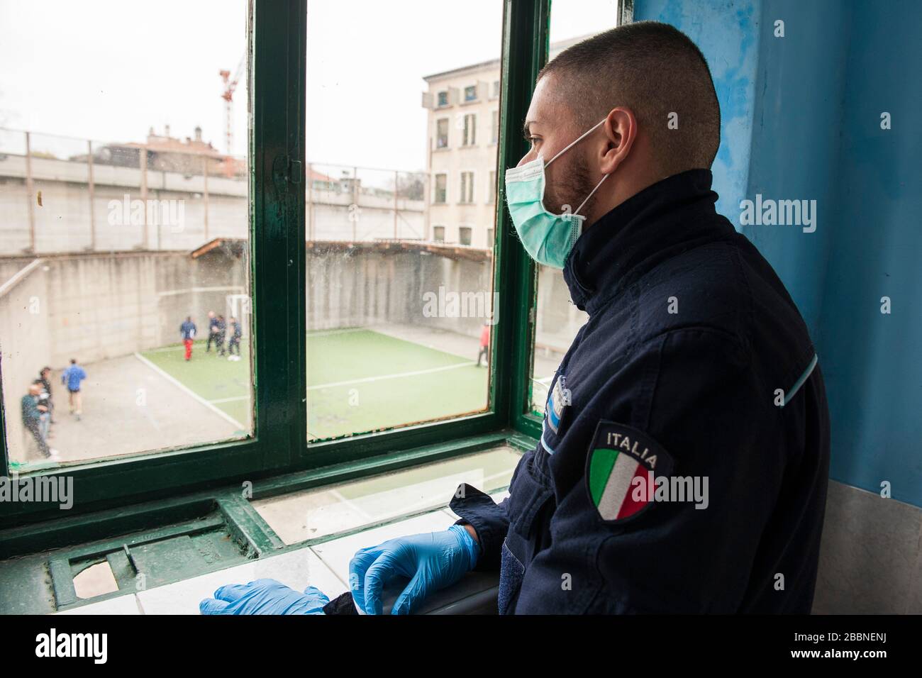 Italy, Milan, San Vittore prison, Prison police at work during the ...