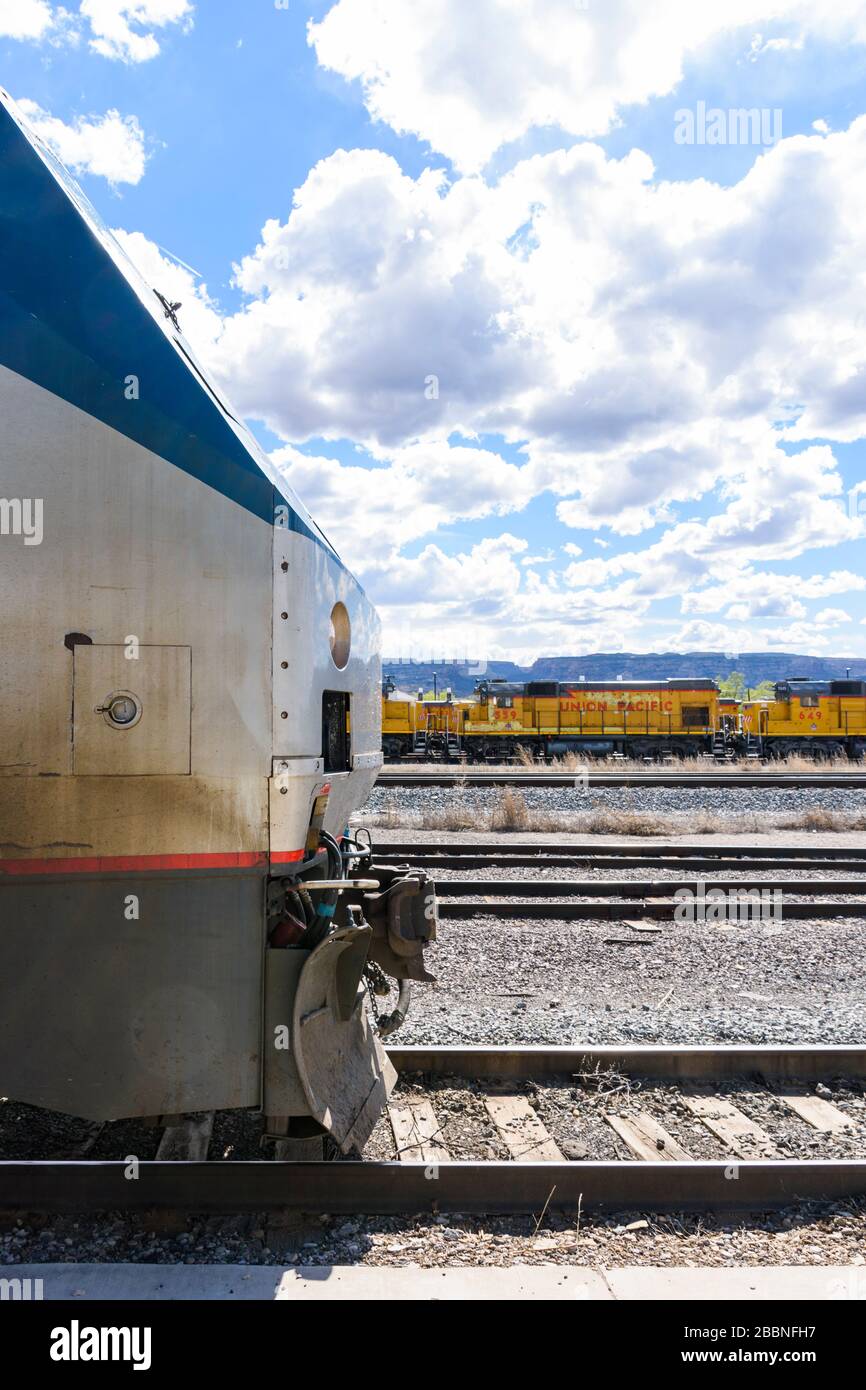 Front of Amtrak GE P42DC with Union Pacific locomotives in the ...