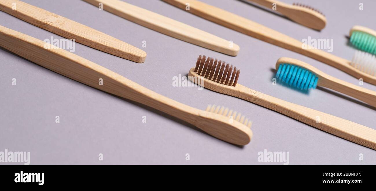 Set of bamboo toothbrushes. Different color Stock Photo - Alamy