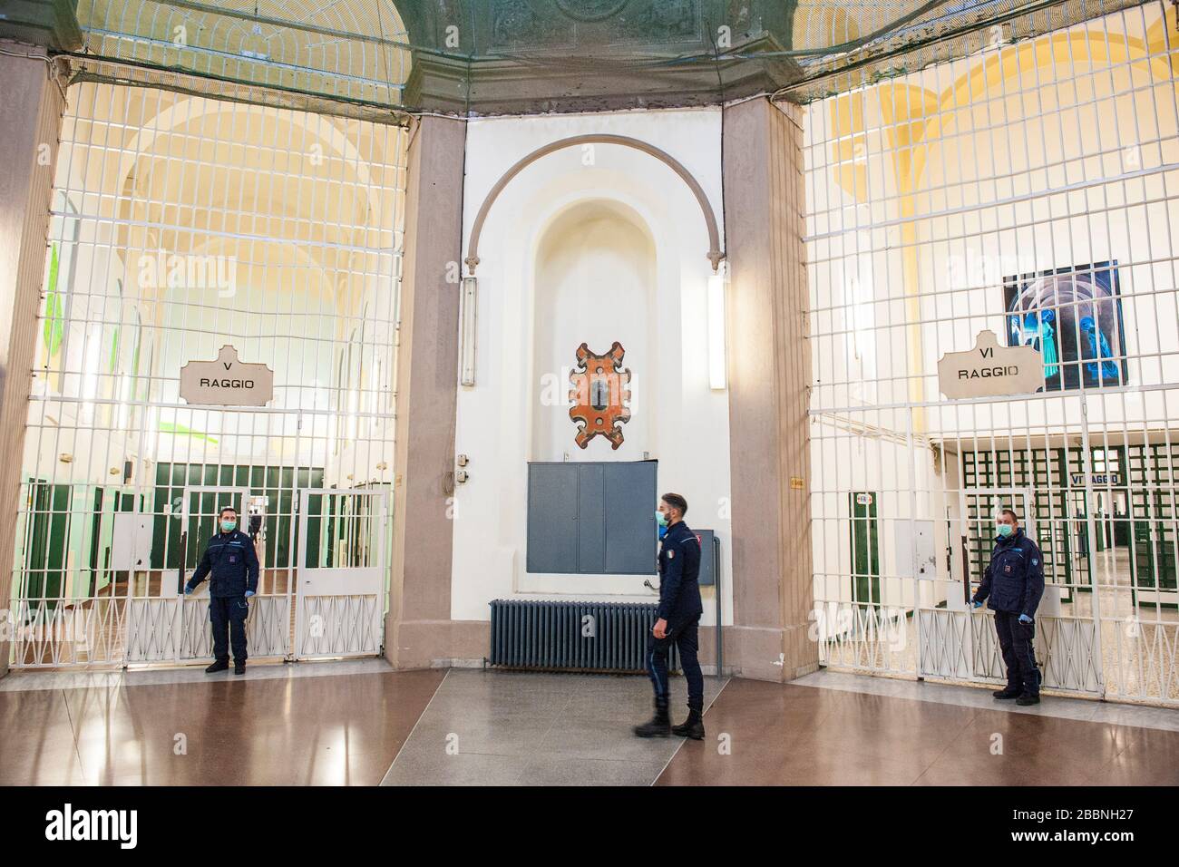 Italy, Milan, San Vittore prison, Prison police at work during the ...
