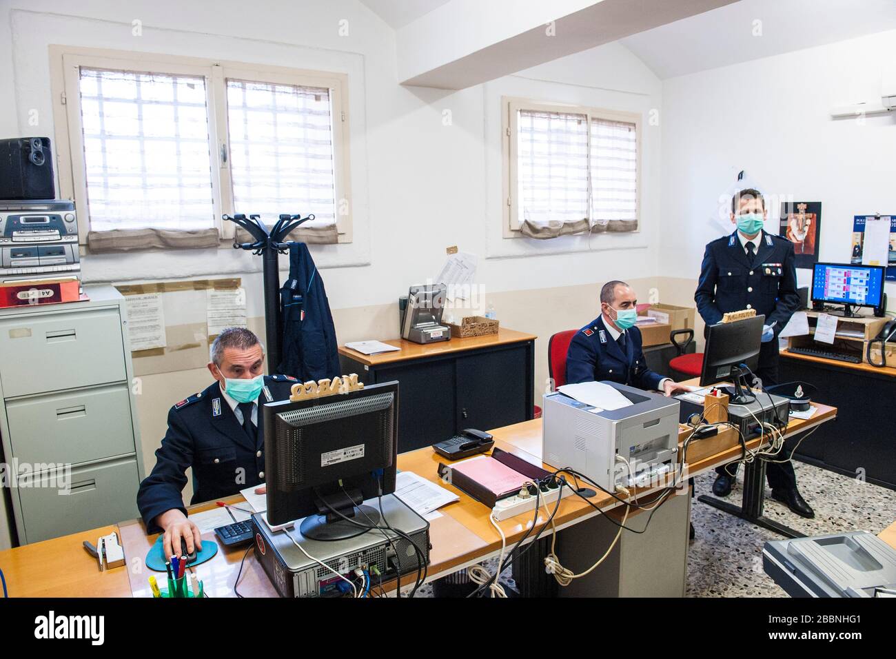 Italy, Milan, San Vittore prison, Prison police at work during the ...