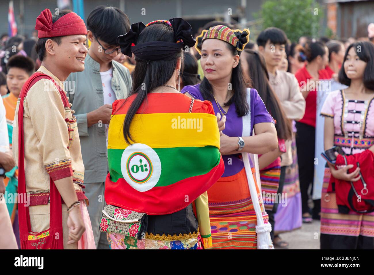 Group of Shan or Tai Yai (ethnic group living in parts of Myanmar and Thailand) in tribal dress ...