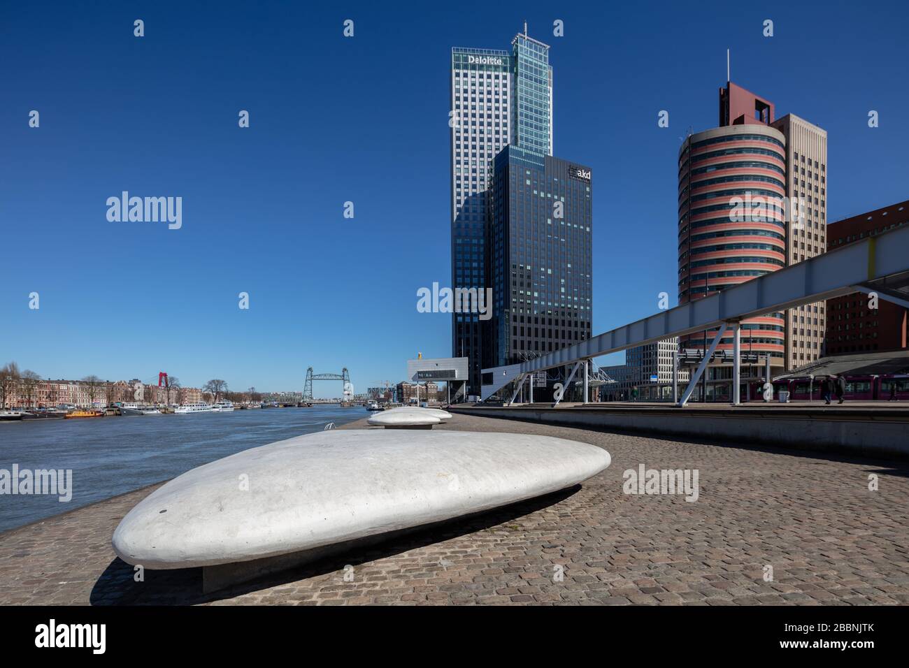 Rotterdam, the Netherlands - 31 March 2020: Maas tower in the centre of ...