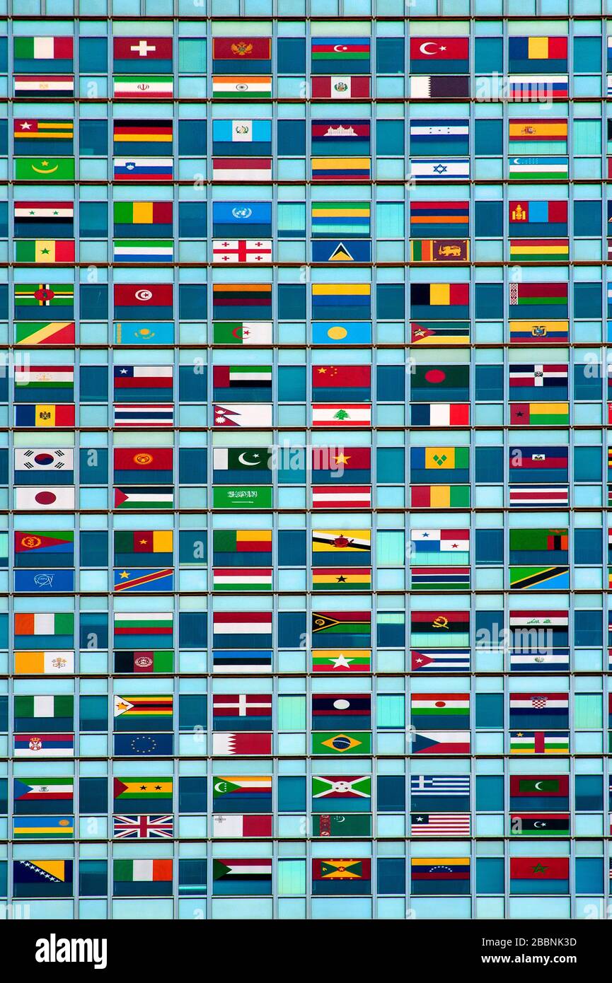 Flags on windows during Milan Expo 2015 Stock Photo - Alamy