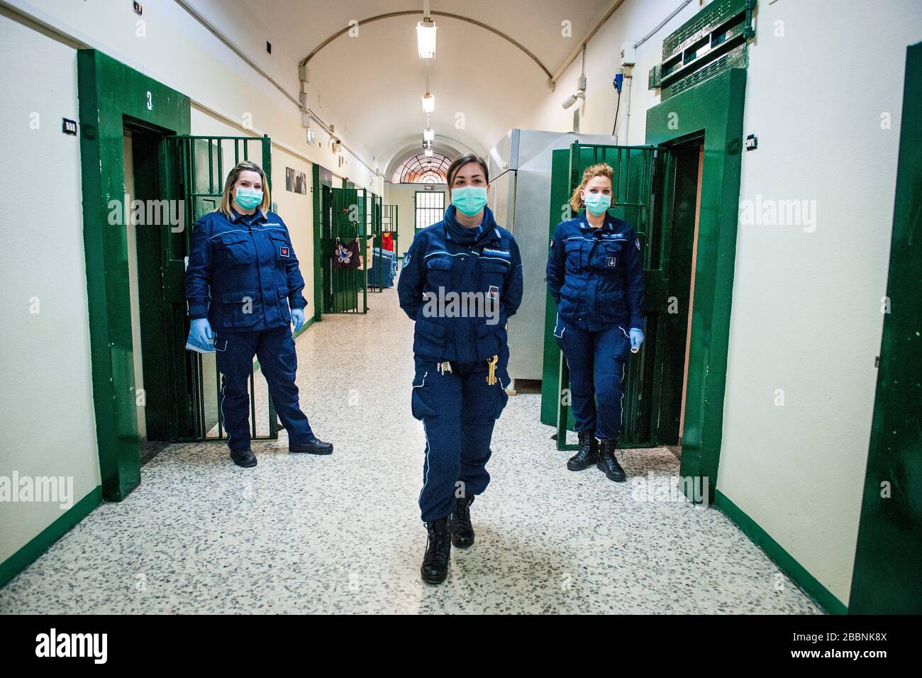 Italy, Milan, San Vittore prison, Prison police at work during the ...