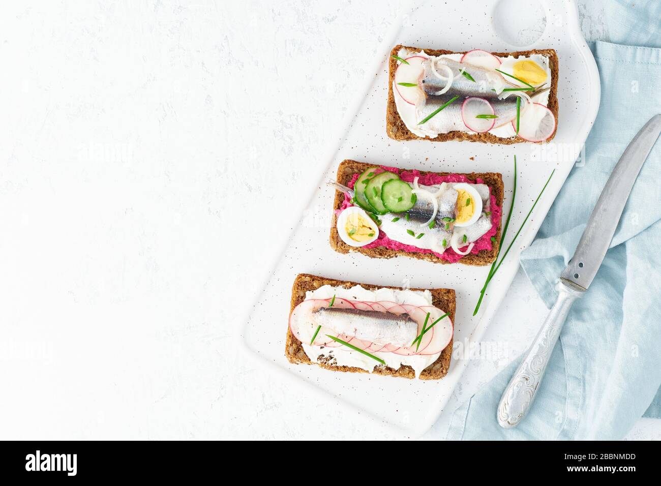 Savory fish smorrebrod, set of five traditional Danish sandwiches Stock ...