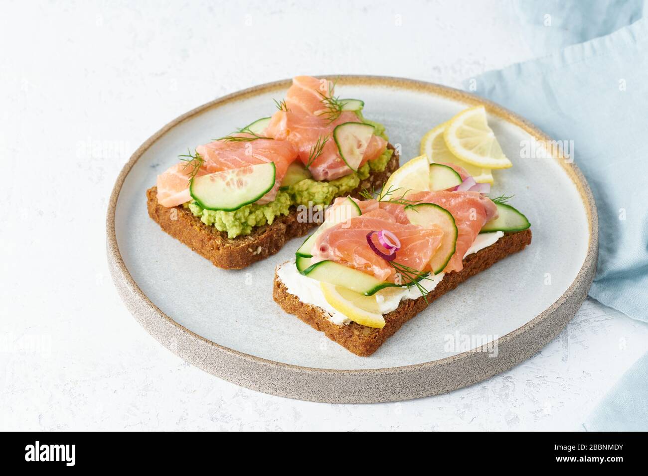 Savory fish smorrebrod, set of five traditional Danish sandwiches Stock ...
