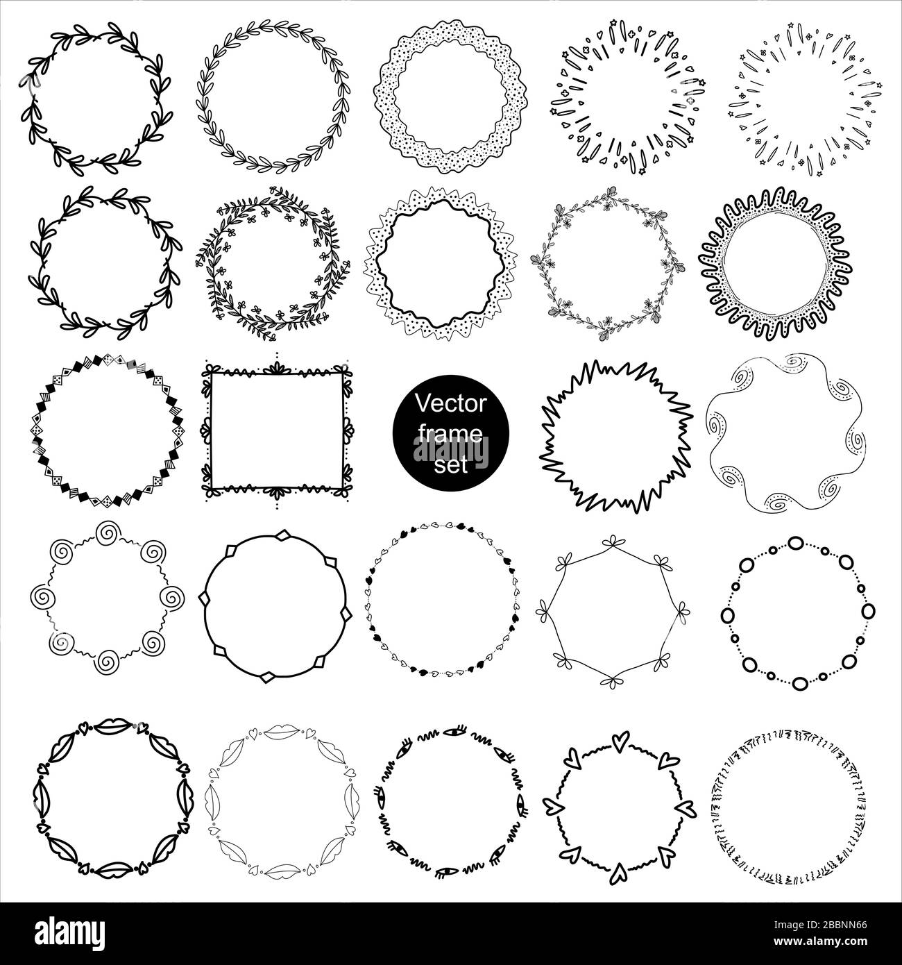 Abstract doodle frames set. Isolated abstract hand drawn art on white ...