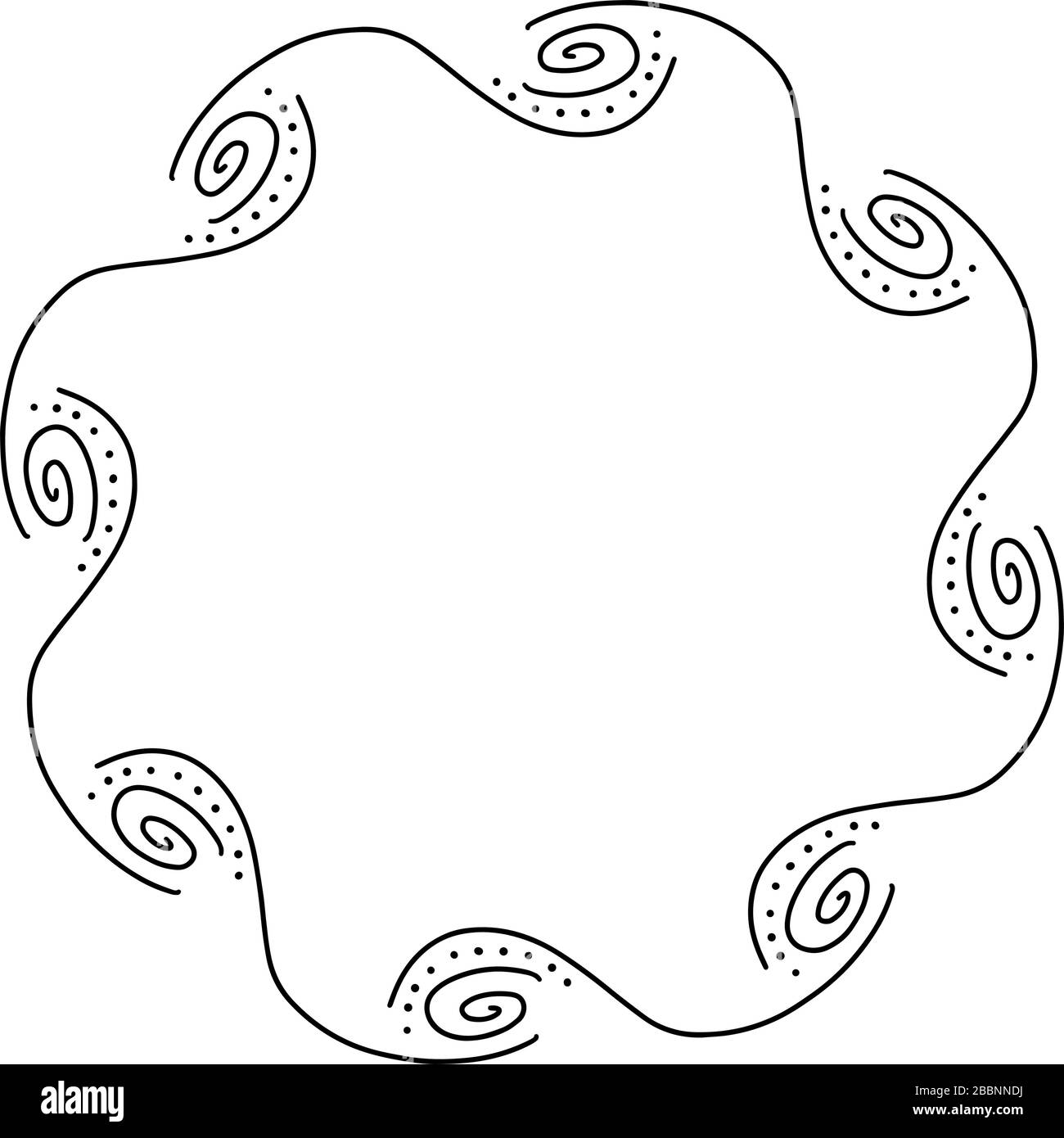 Abstract doodle frame with wavy lines, dots and spiral. Black hand ...