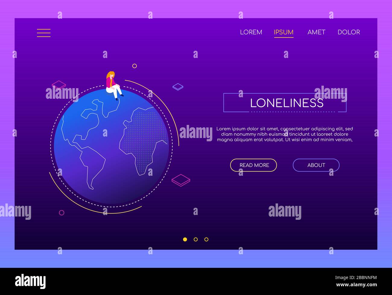 Loneliness concept - modern isometric vector web banner Stock Vector ...