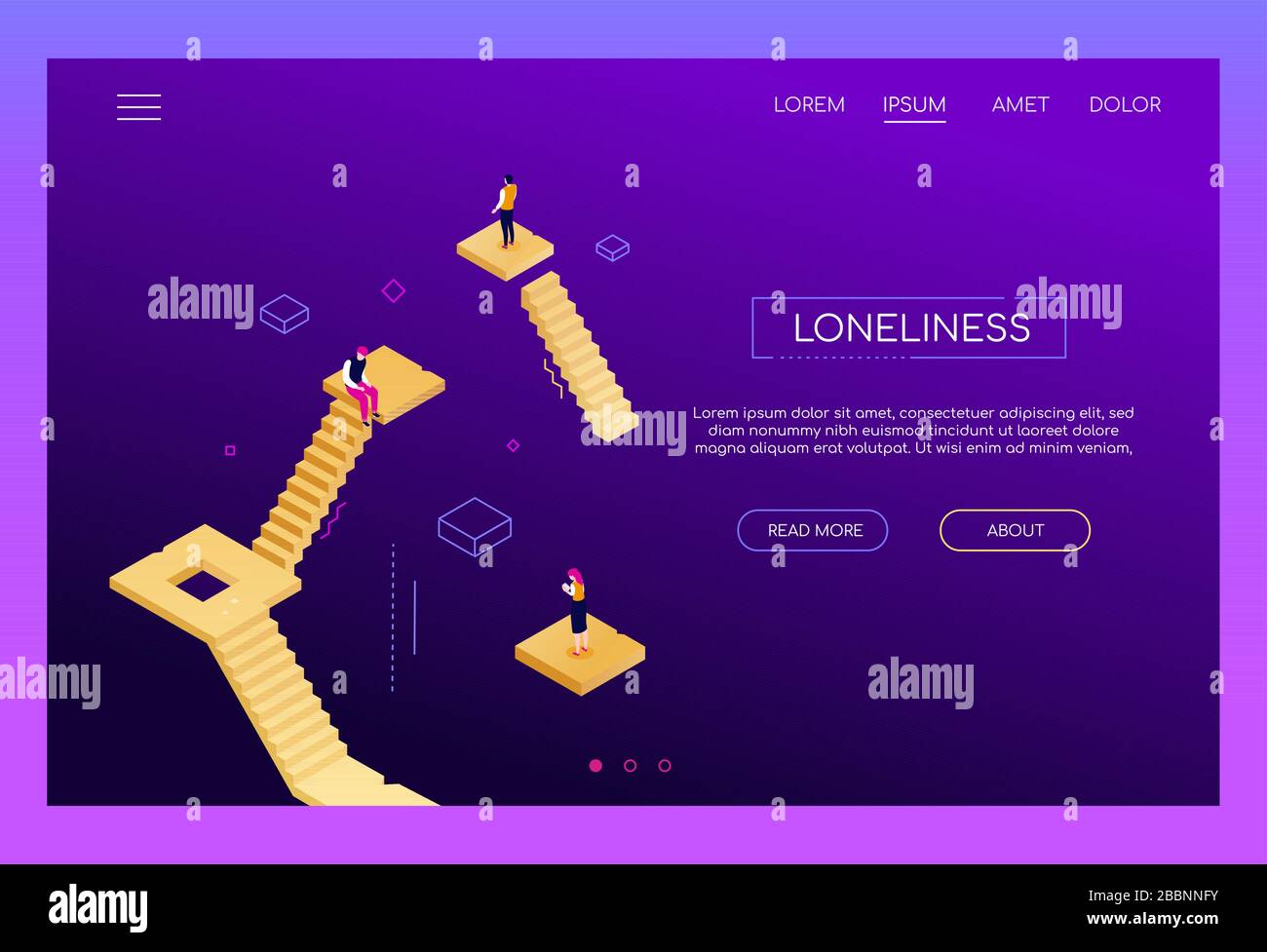 Loneliness concept - modern isometric vector web banner Stock Vector ...