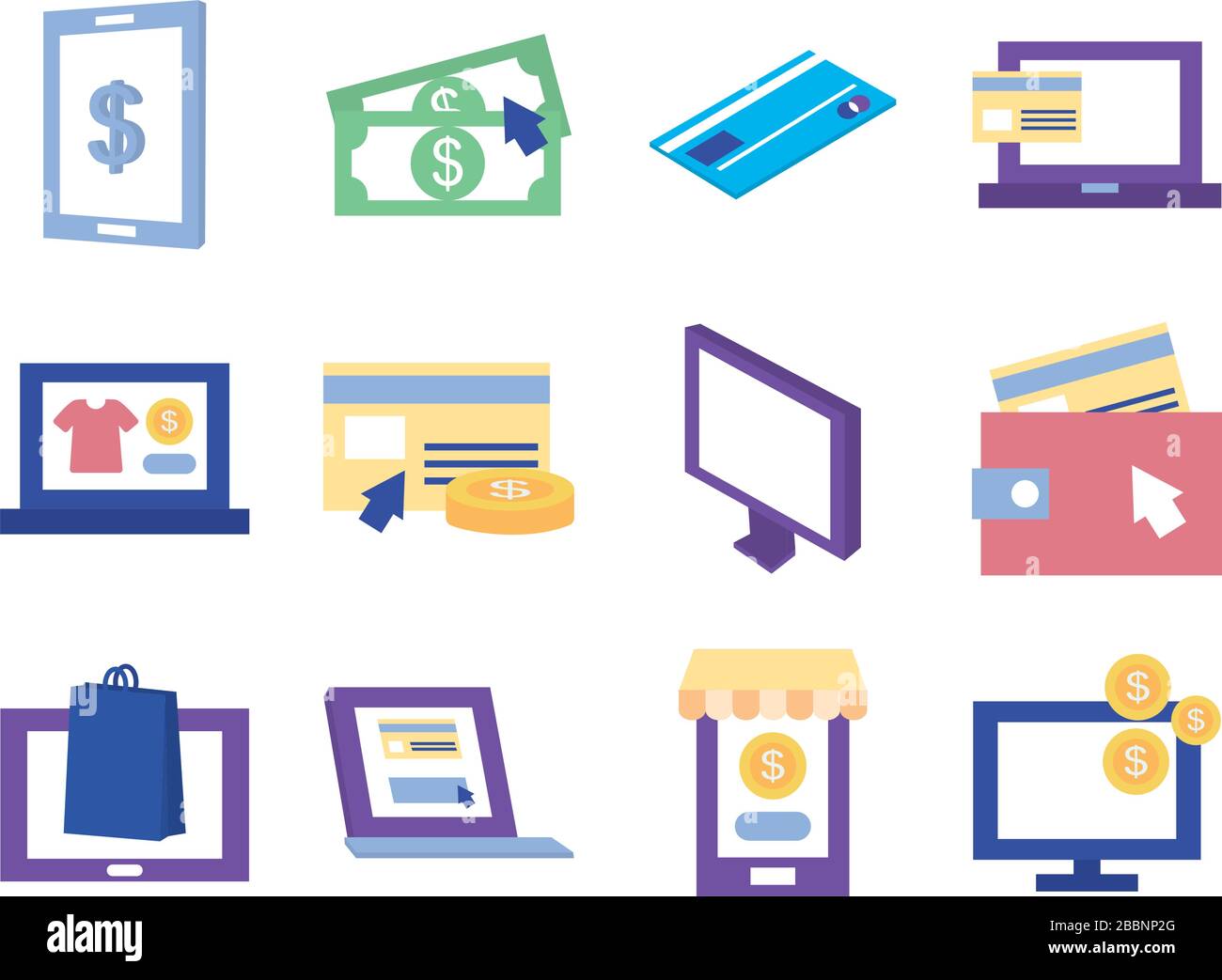 computers and payments online icon set over white background, flat ...