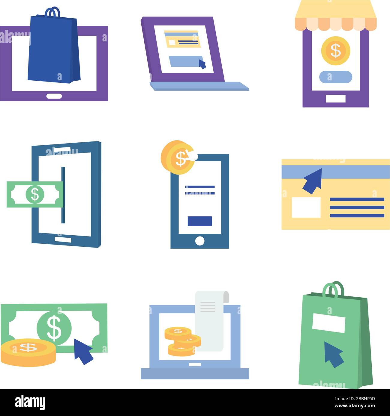technology devices and payments online icon set over white background ...