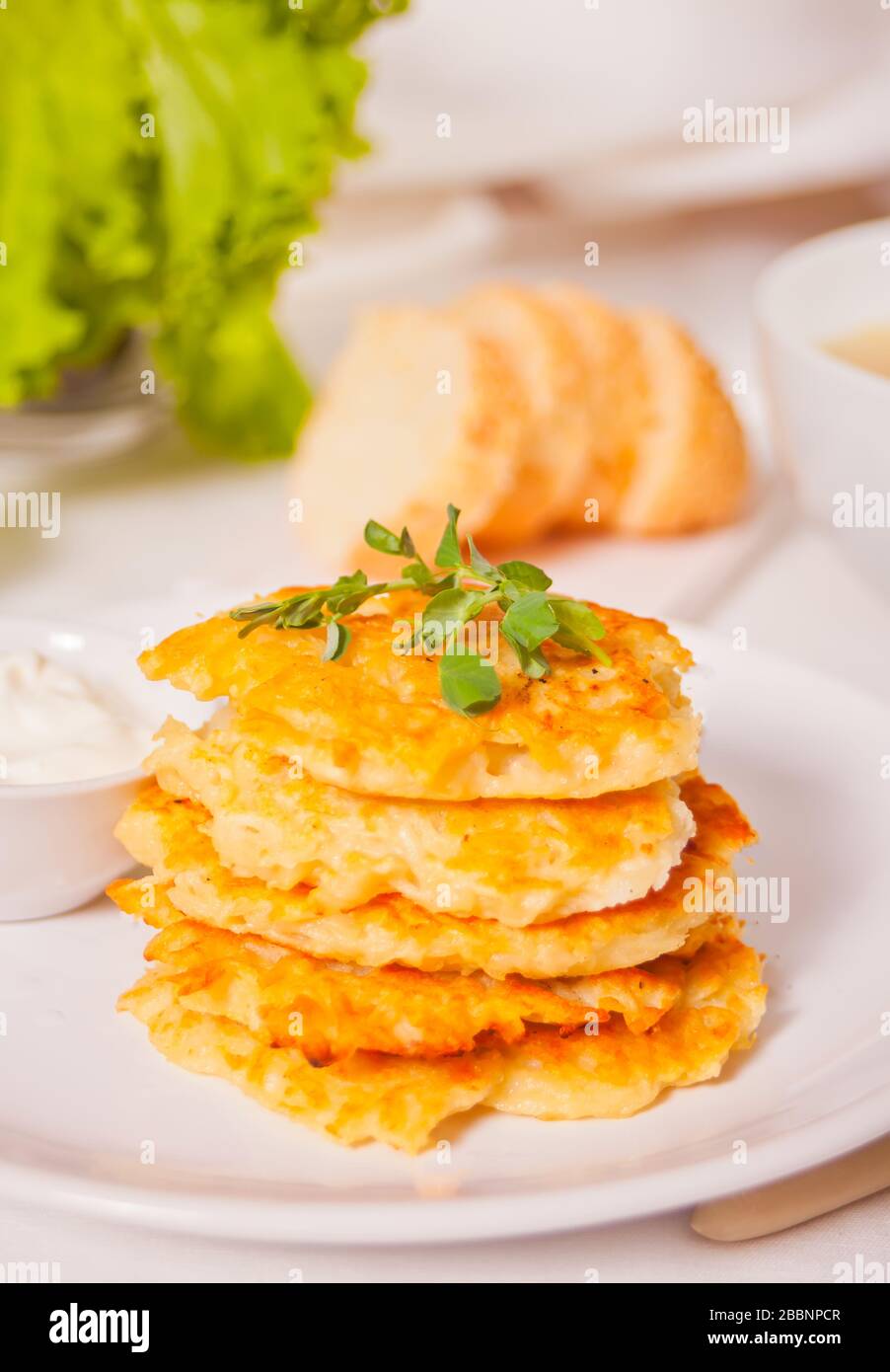 Hash browns potato pancakes draniki on the white plate. Breakfast Stock ...