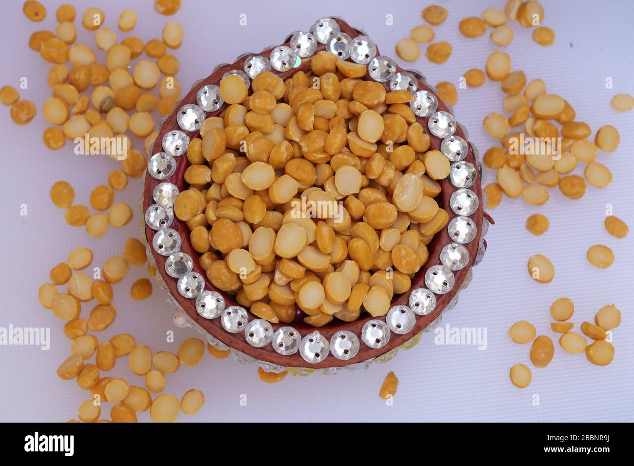 Yellow color split raw Chana dal or chickpeas lentils Stock Photo - Alamy