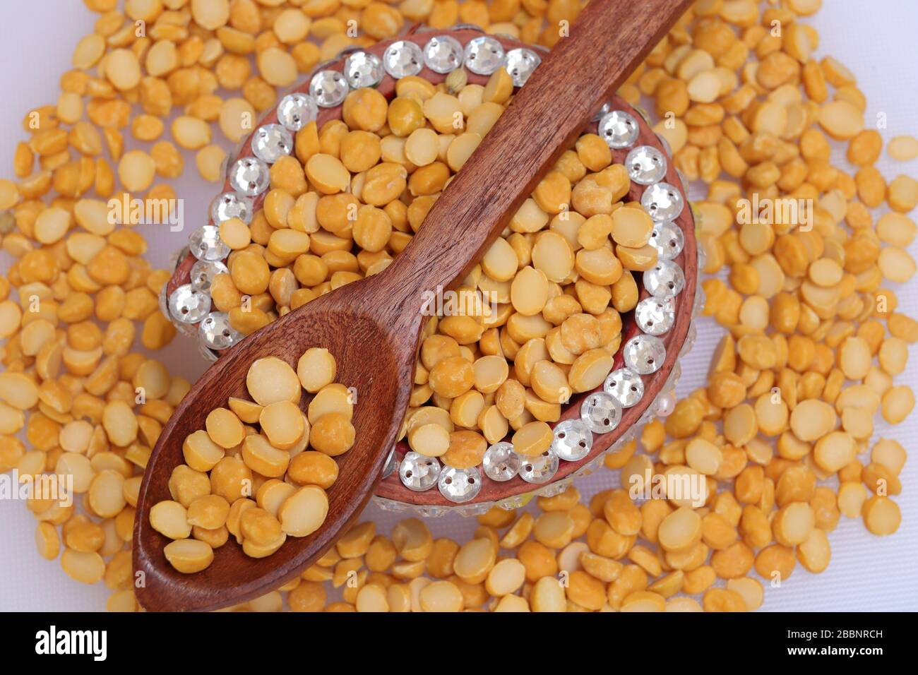 Yellow color split raw Chana dal or chickpeas lentils Stock Photo - Alamy
