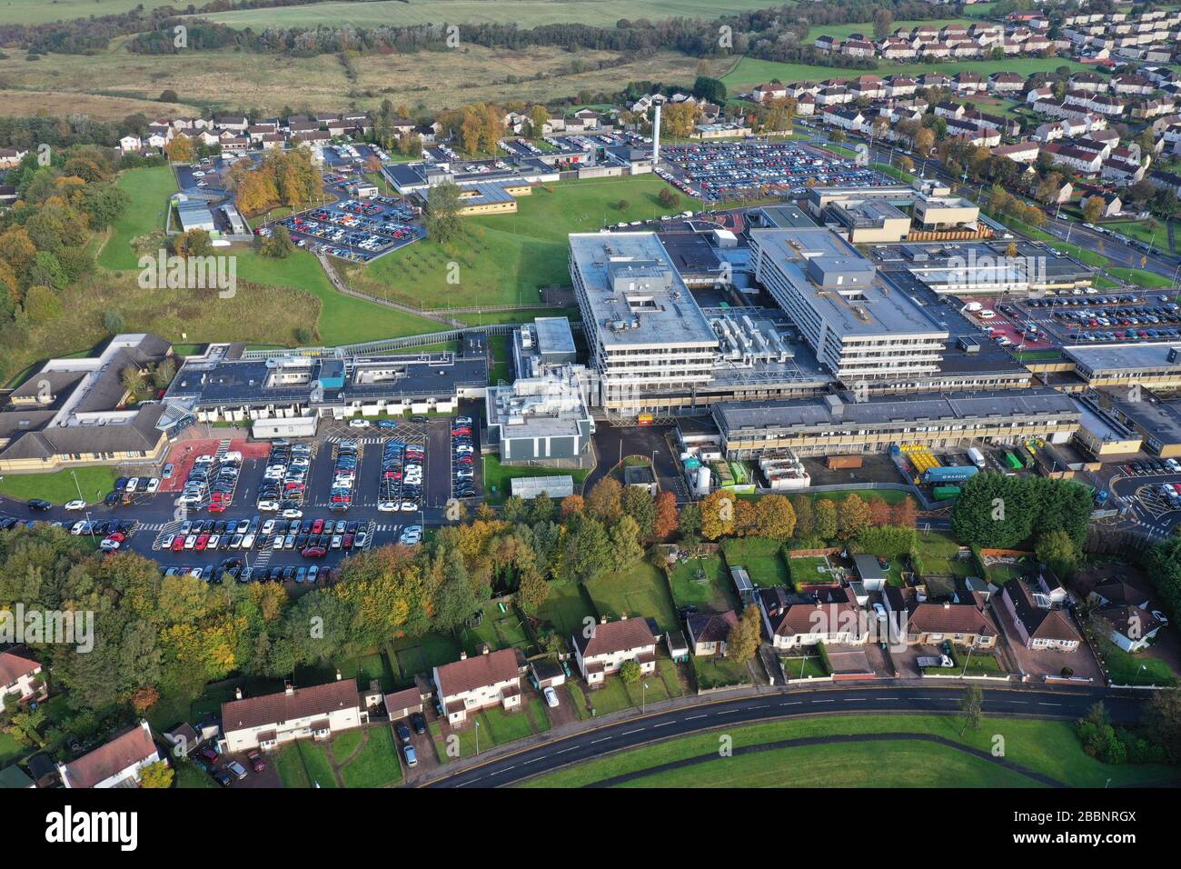 Aerial drone view of University Hospital Monklands Airdrie Stock Photo ...