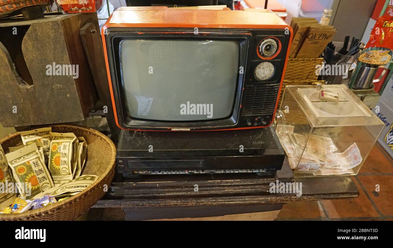 old retro television as a decoration in a bar Stock Photo - Alamy