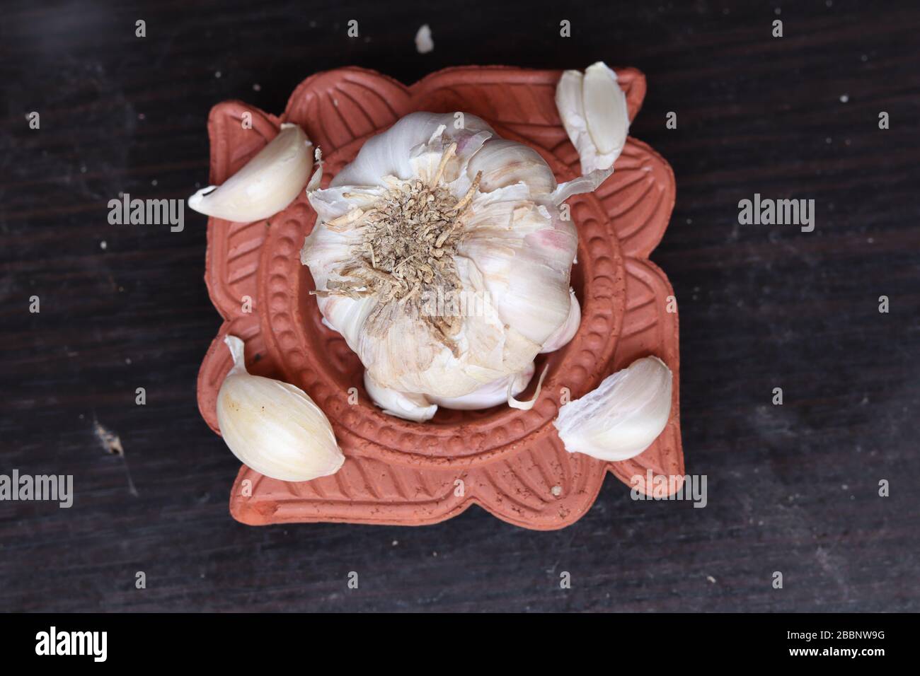 One whole aromatic white garlic isolated on white background Stock ...