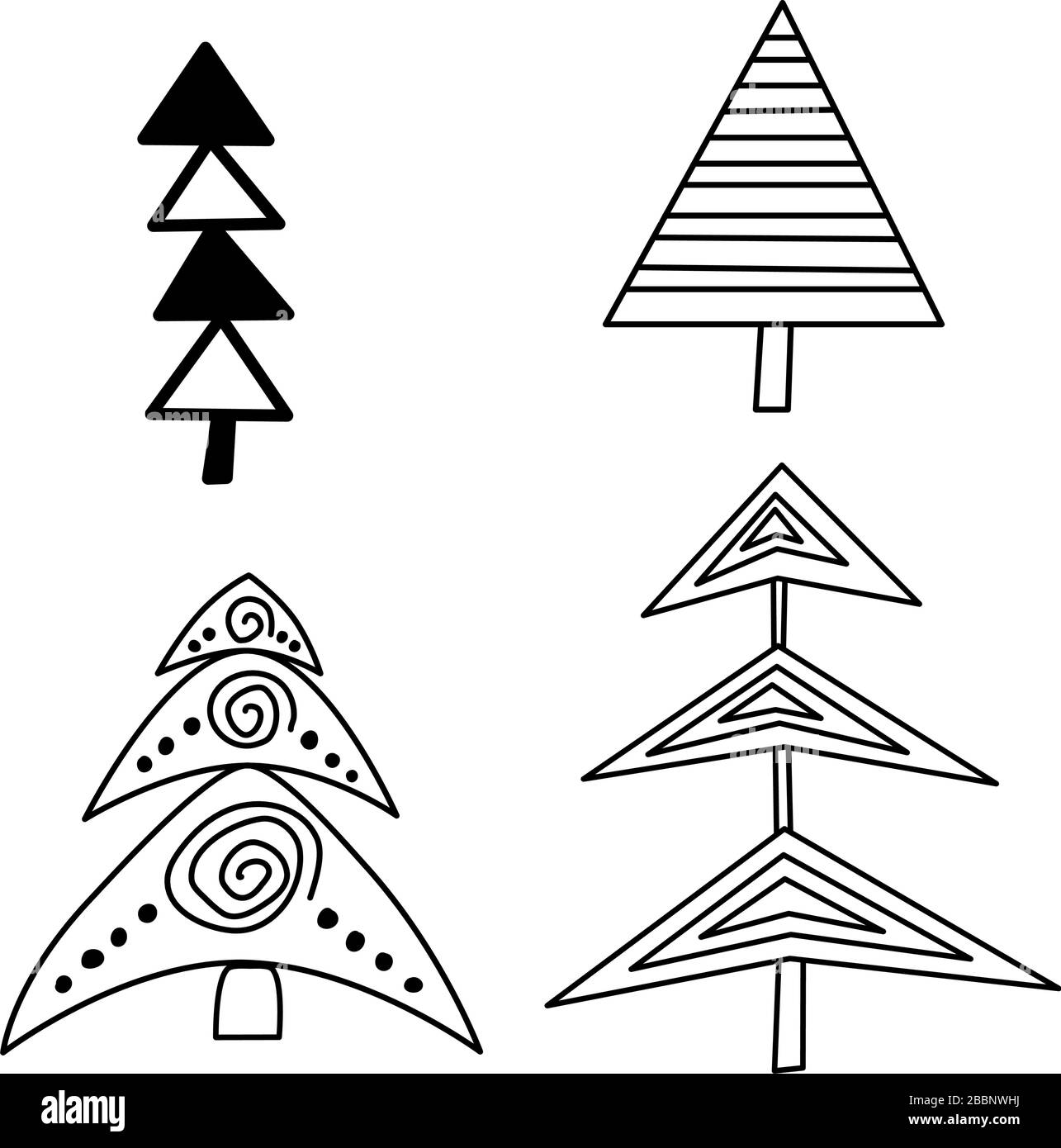 Set of fir trees in Scandinavian style. Isolated elements on white ...