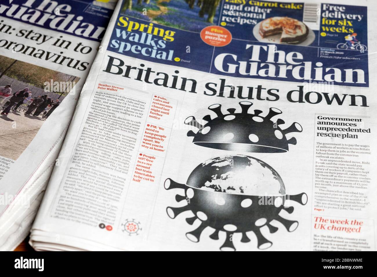 "Britain shuts down" front page Guardian newspaper lockdown headline on ...