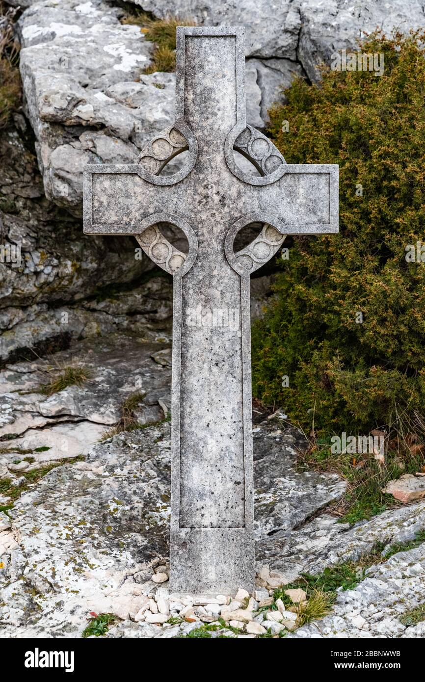 The sacred cross St.Pilon is on the mountain in cloudy weather, clouds ...