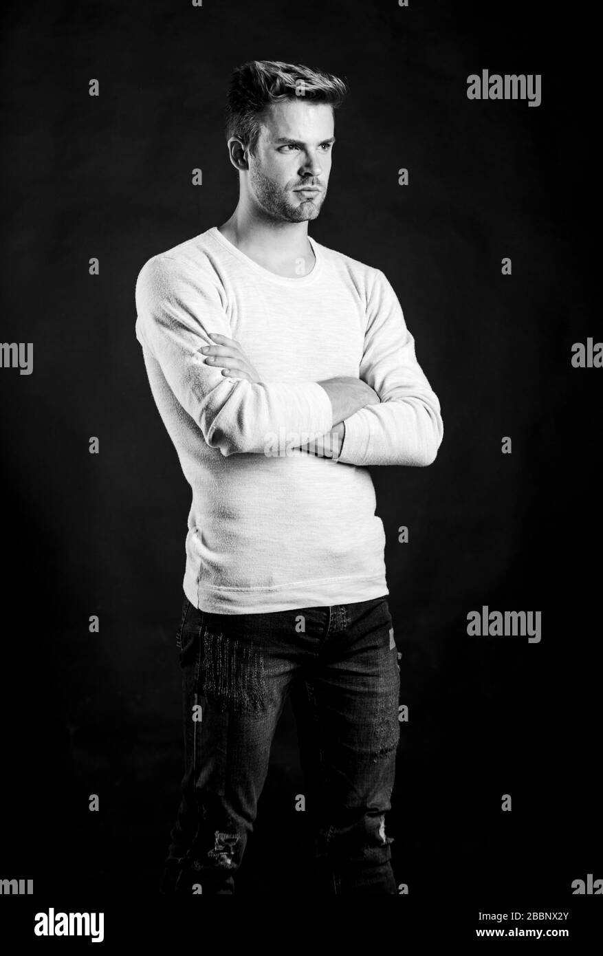 Handsome man in casual style. Guy bristle wear casual outfit. Fashion ...