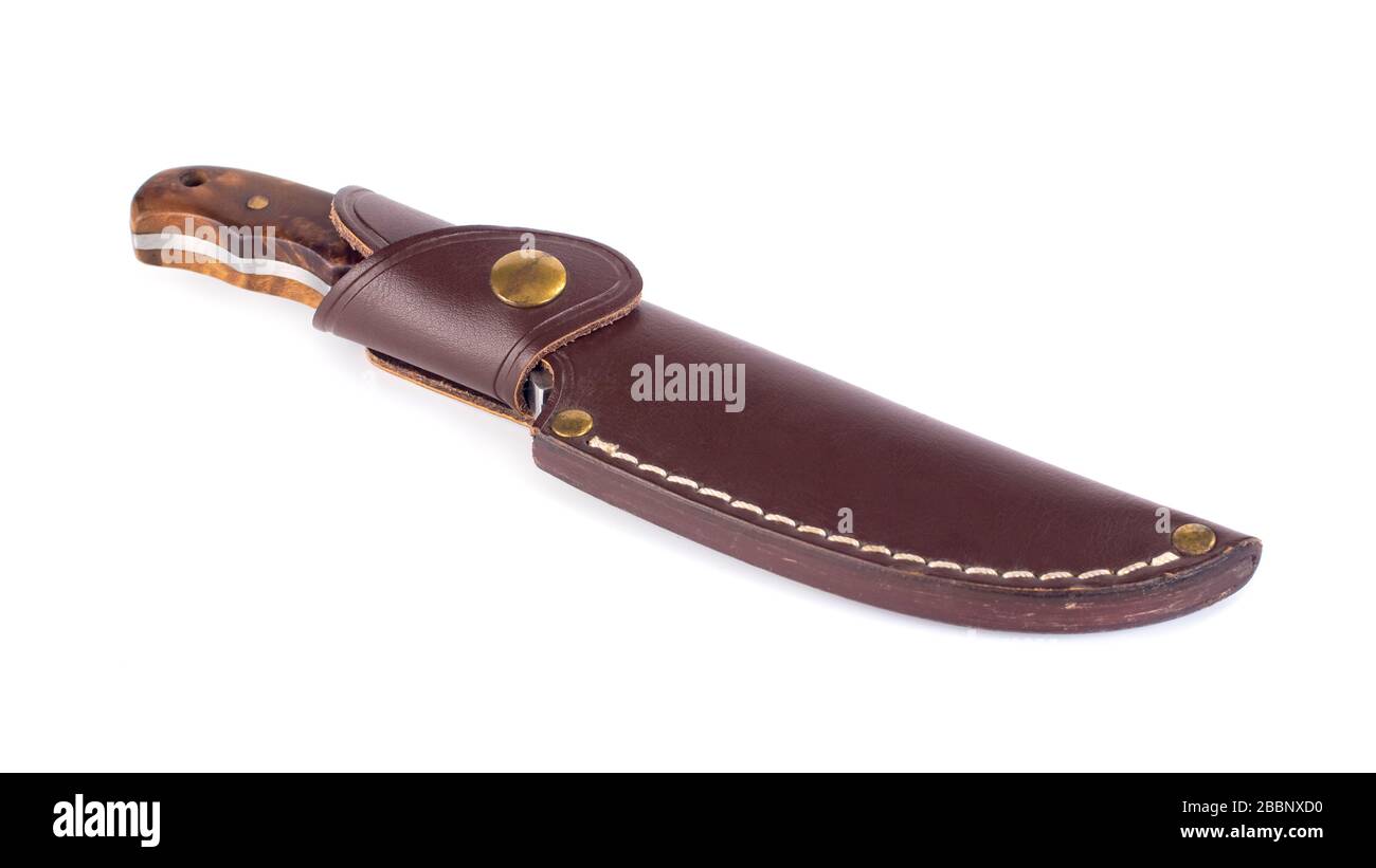 Beautiful hunting knife in the sheath isolated on white background ...