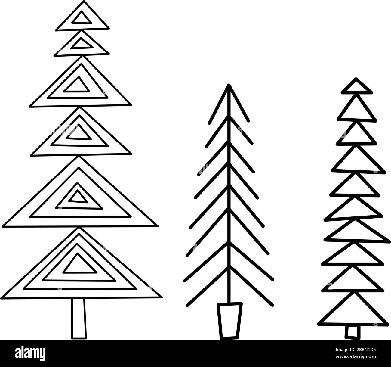 Set of fir trees in Scandinavian style. Isolated elements on white ...