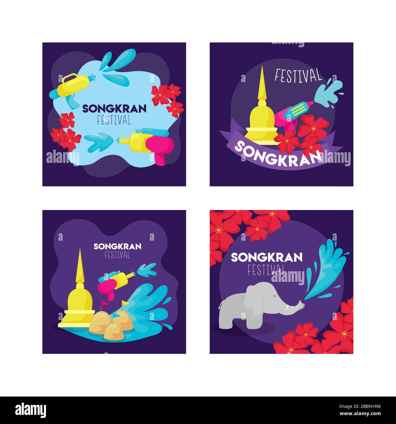 set of cards of songkran festival in thailand vector illustration ...