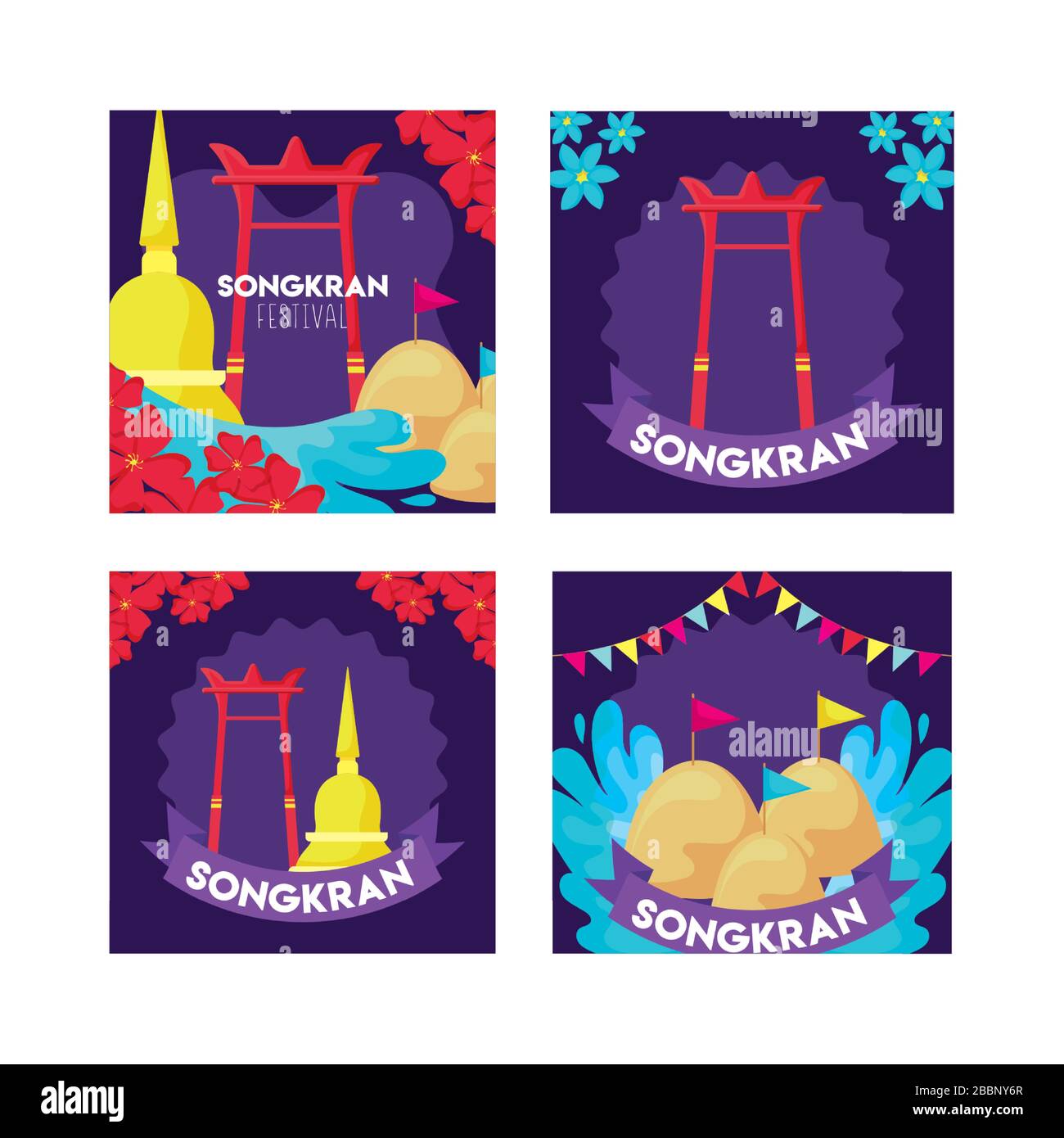 set of cards of songkran festival in thailand vector illustration ...