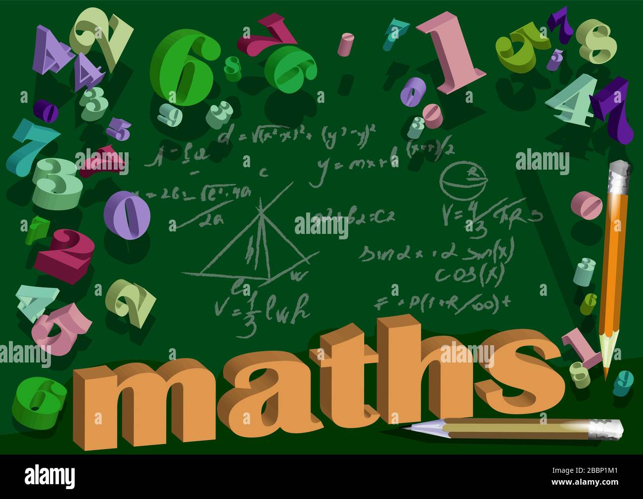 maths background with number. Hand drawn science formulas on green ...