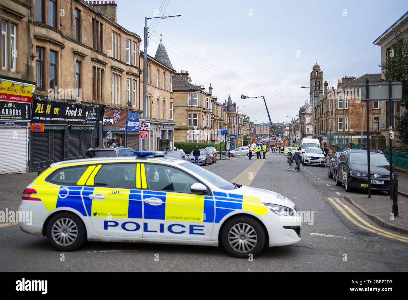 Glasgow, UK. 1 April 2020. Pictured: Tenement House Fire in Albert ...