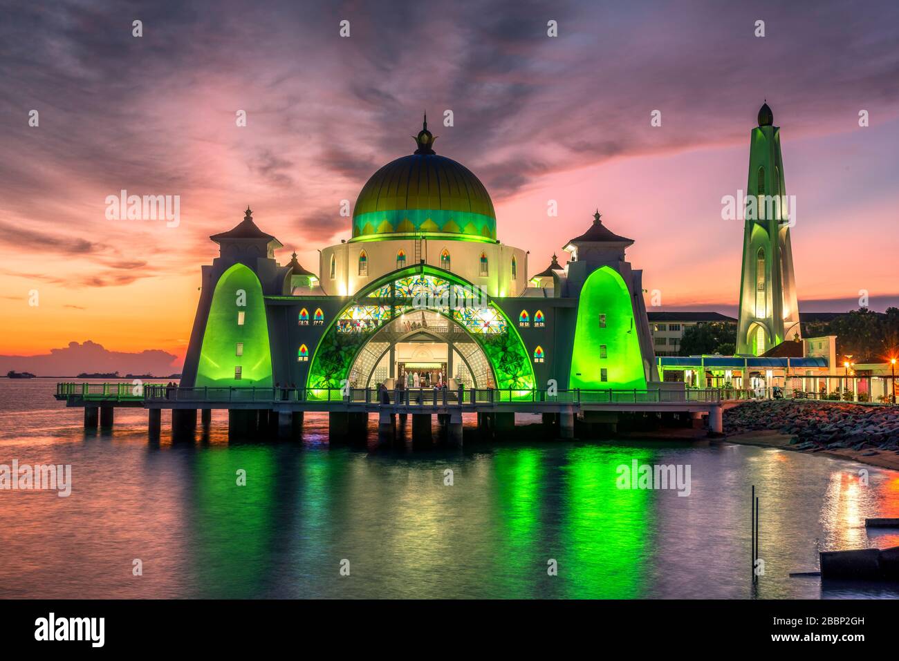Melaka Straits Mosque at sunset, Malacca City, Malaysia Stock Photo - Alamy