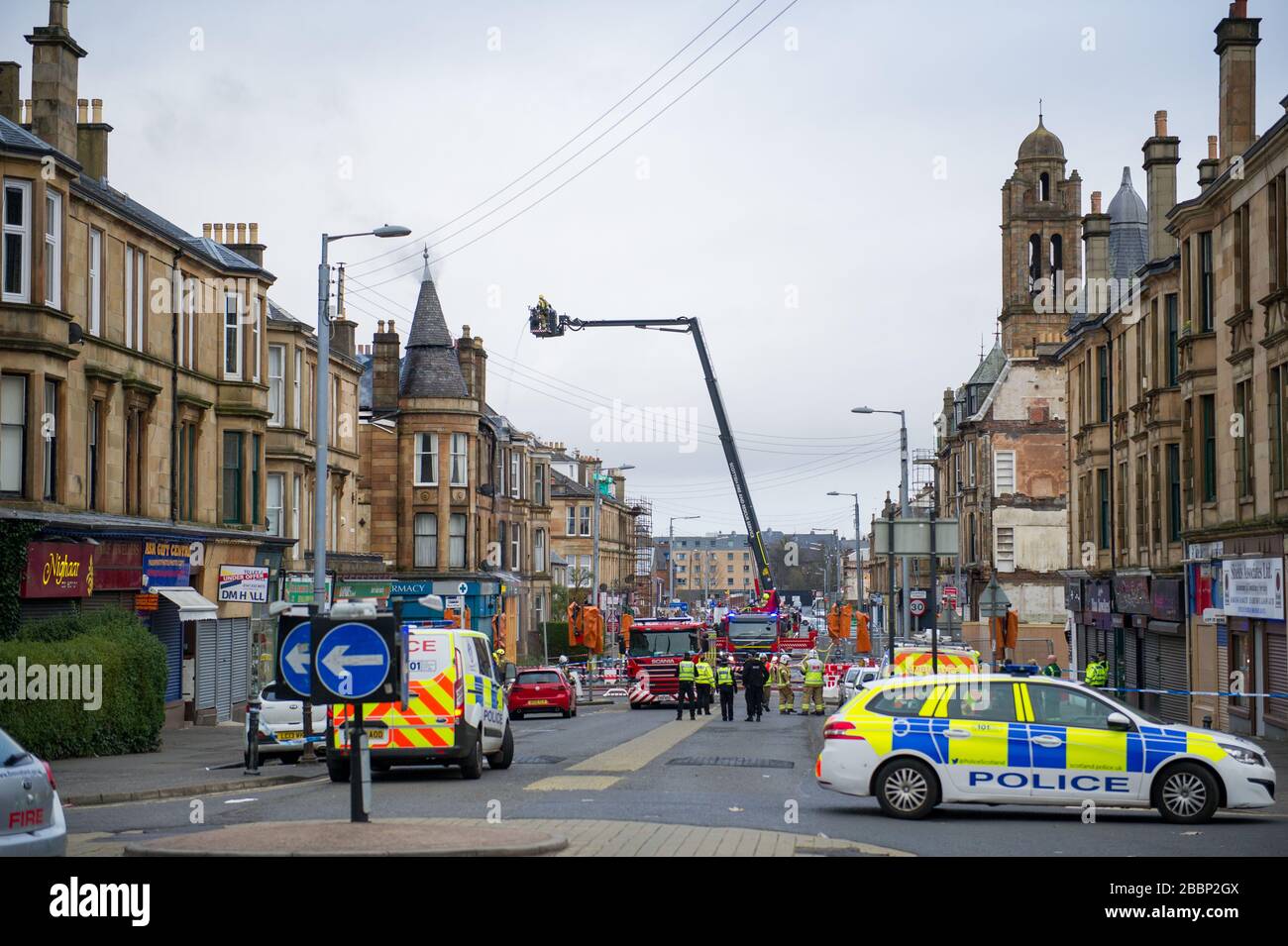 Glasgow, UK. 1 April 2020. Pictured: Tenement House Fire in Albert ...