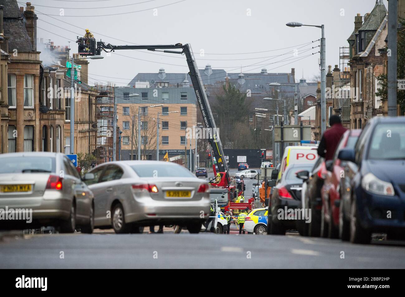 Glasgow, UK. 1 April 2020. Pictured: Tenement House Fire in Albert ...