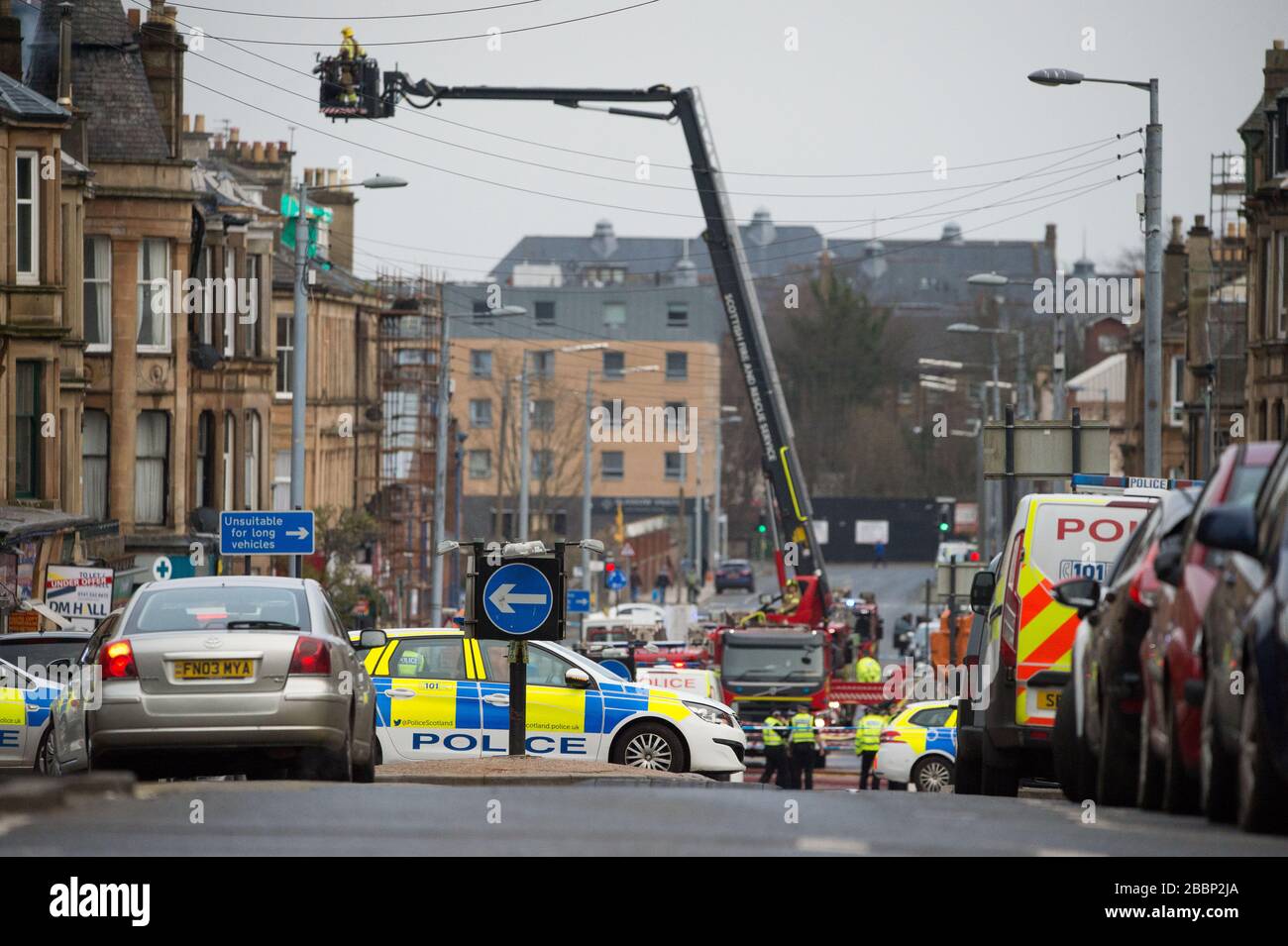 Glasgow, UK. 1 April 2020. Pictured: Tenement House Fire in Albert ...