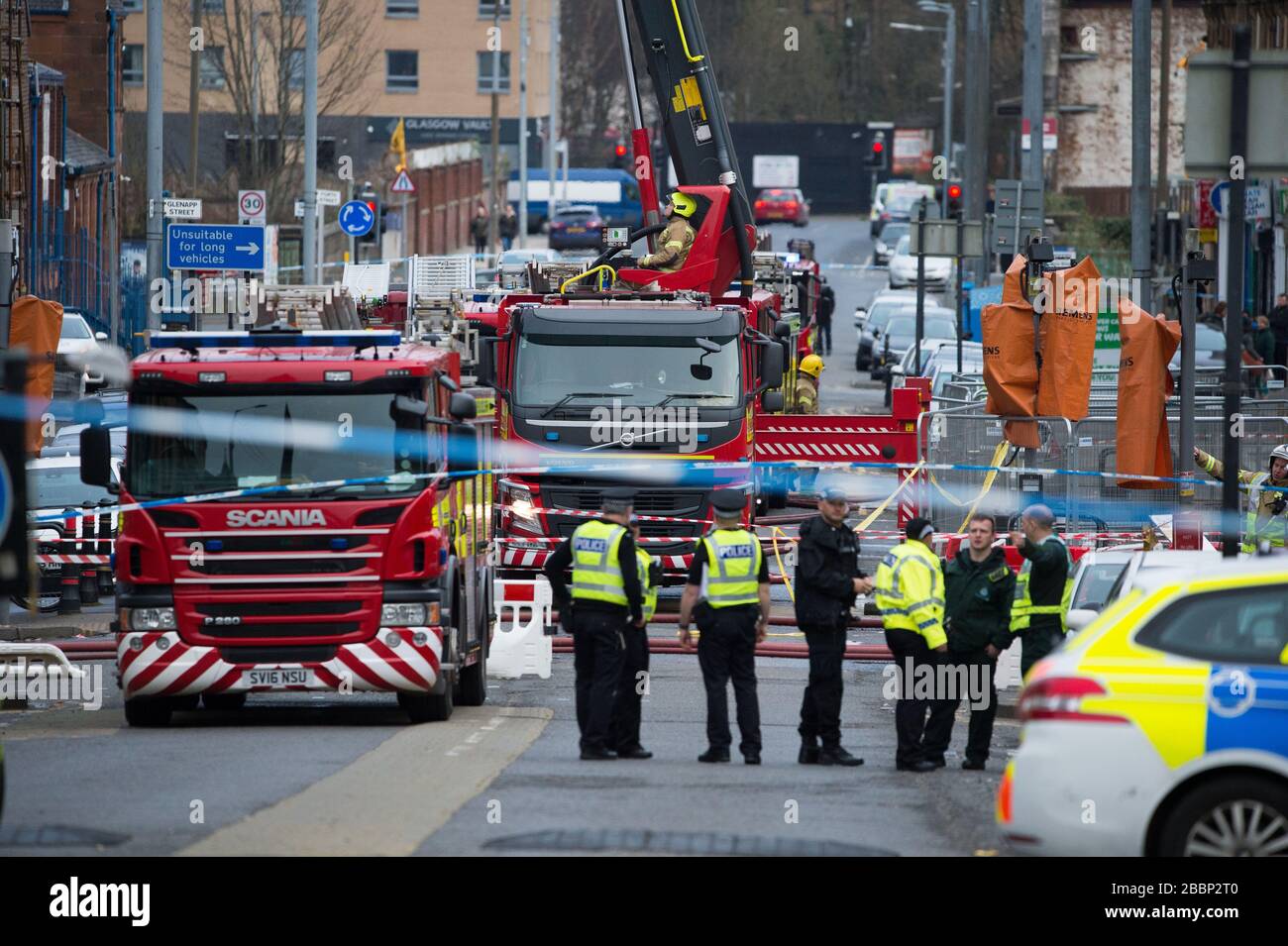 Glasgow, UK. 1 April 2020. Pictured: Tenement House Fire in Albert ...