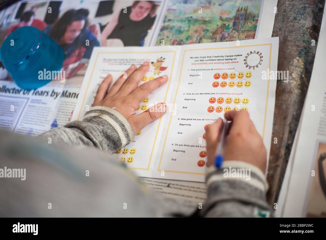Close up of children's self assessment marking report Stock Photo - Alamy