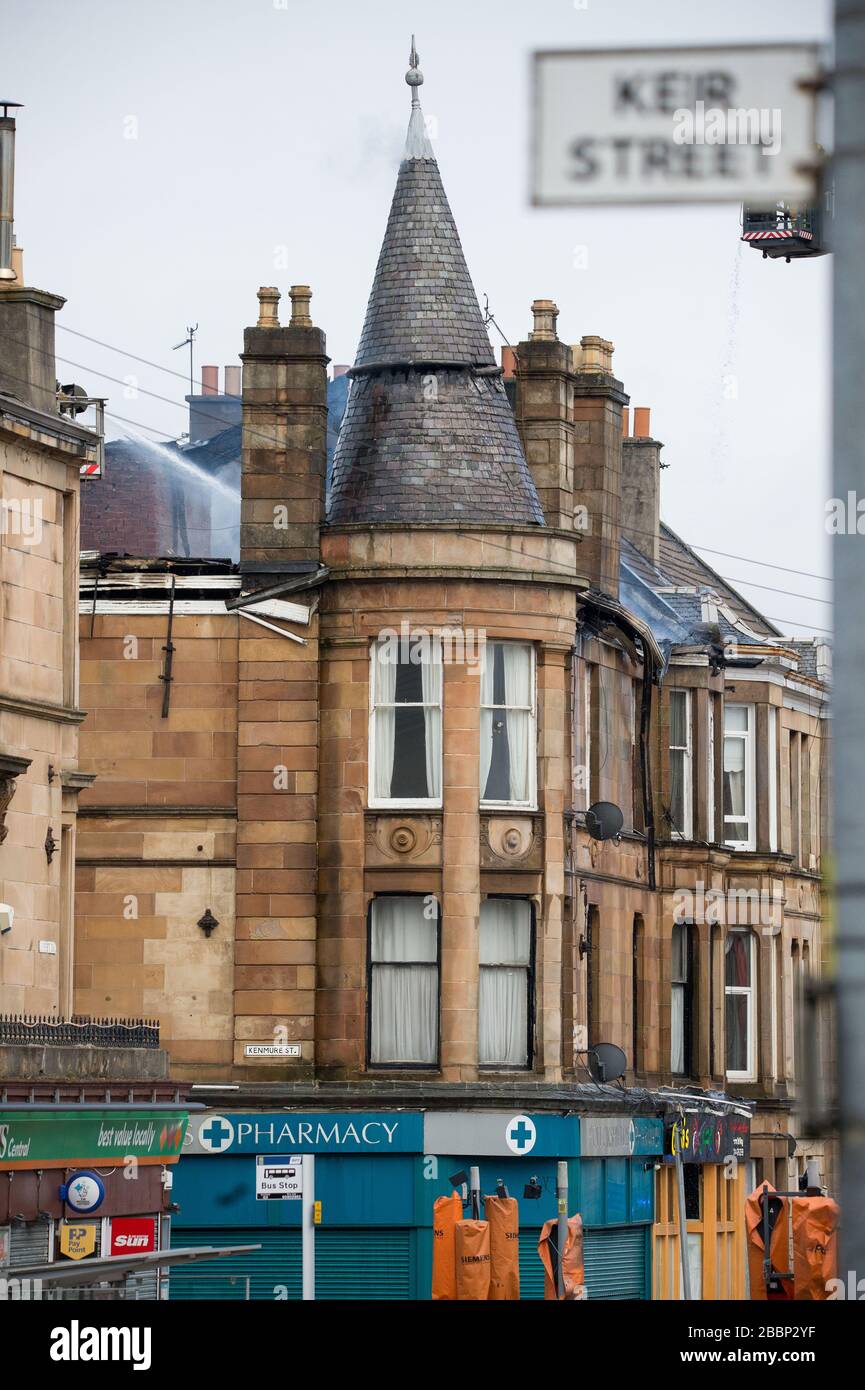 Glasgow, UK. 1 April 2020. Pictured: Tenement House Fire in Albert ...