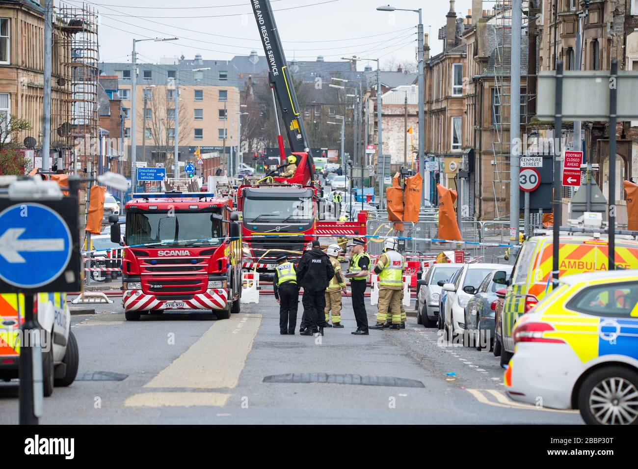 Glasgow, UK. 1 April 2020. Pictured: Tenement House Fire in Albert ...