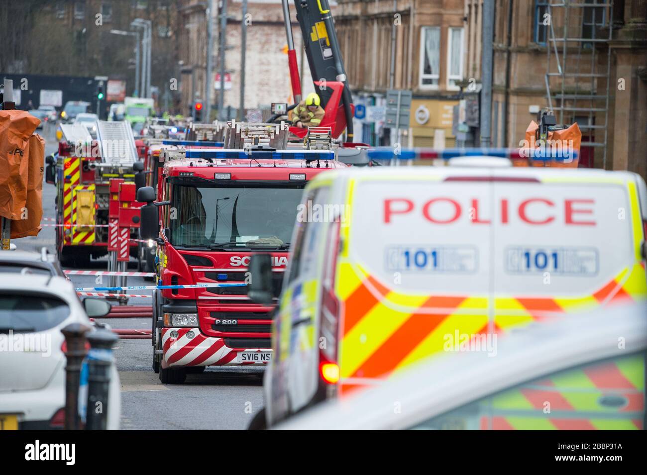 Glasgow, UK. 1 April 2020. Pictured: Tenement House Fire in Albert ...