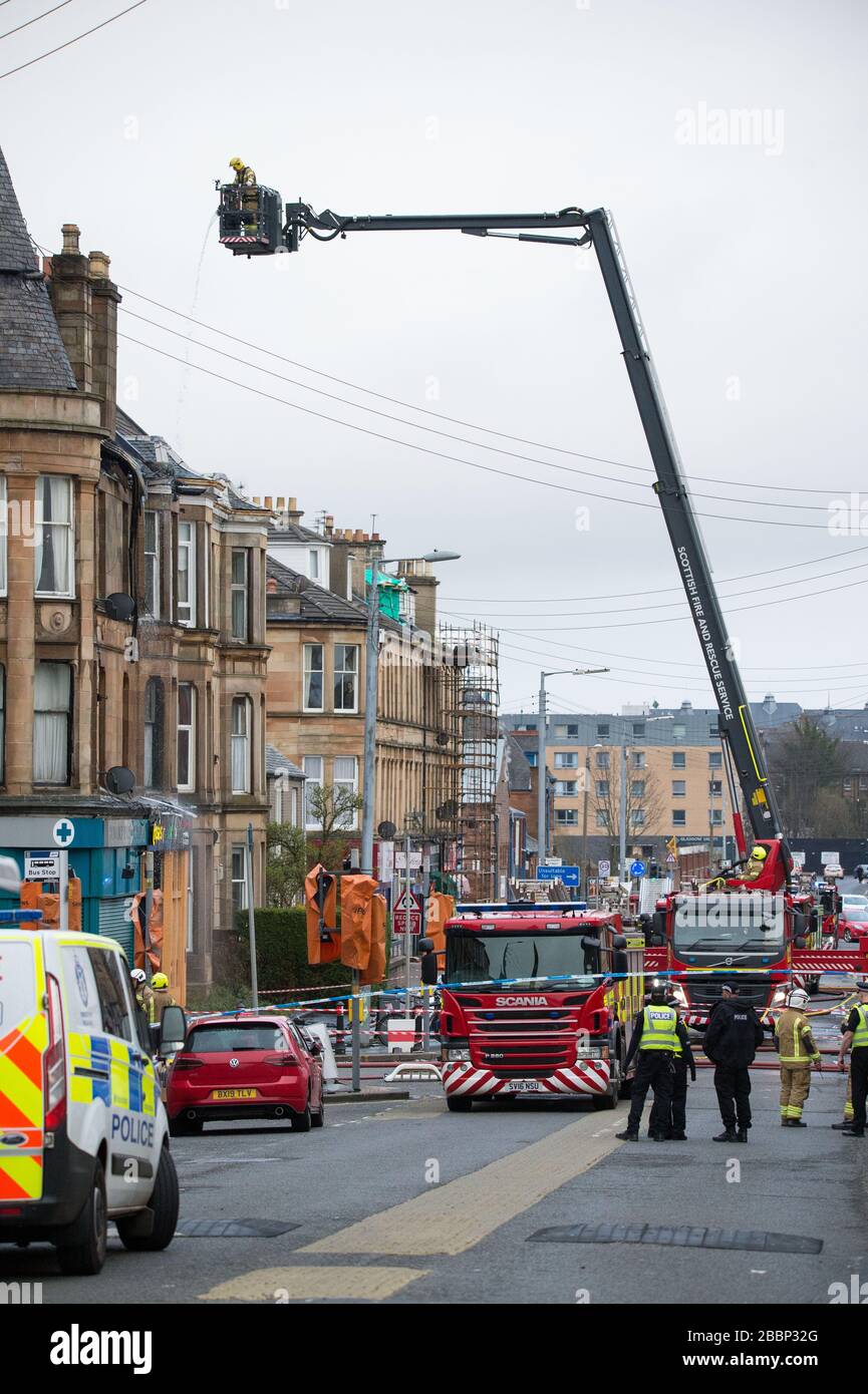 Glasgow, UK. 1 April 2020. Pictured: Tenement House Fire in Albert ...