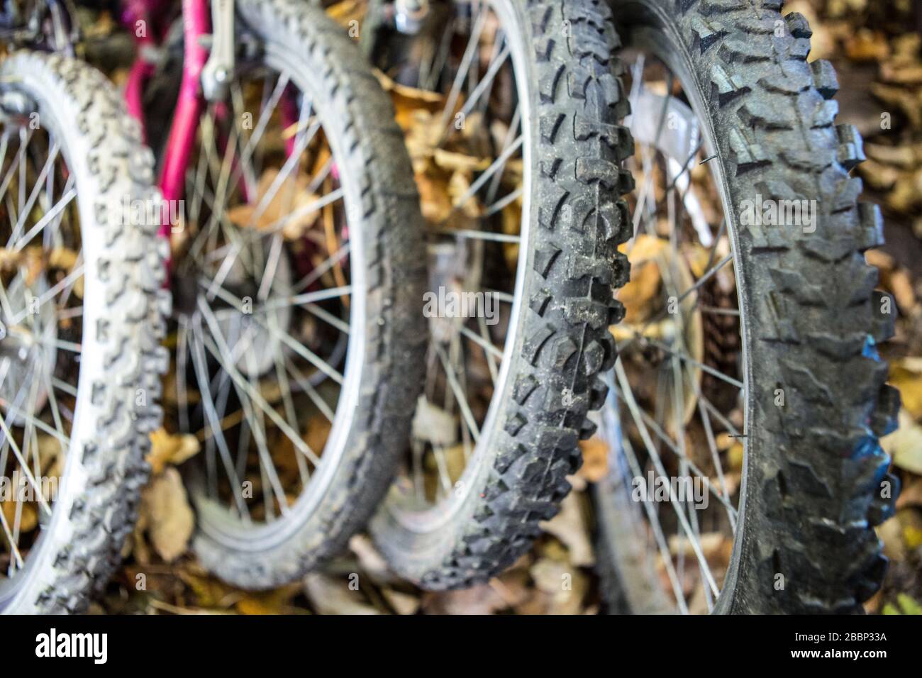 Group of colourful bicycles lined up together Stock Photo - Alamy