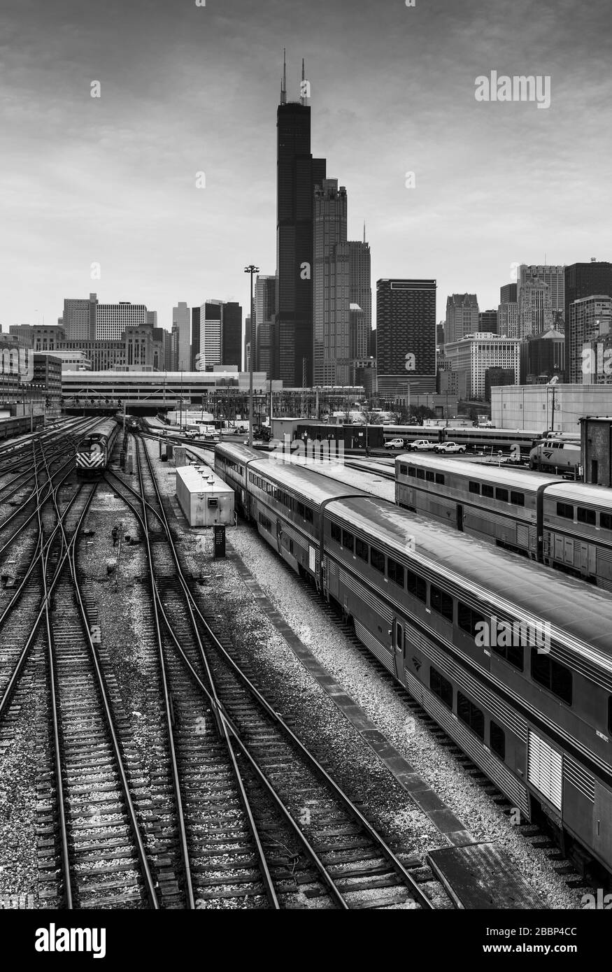 Chicago - March 2017, IL, USA: View of downtown Chicago, Willis Tower ...