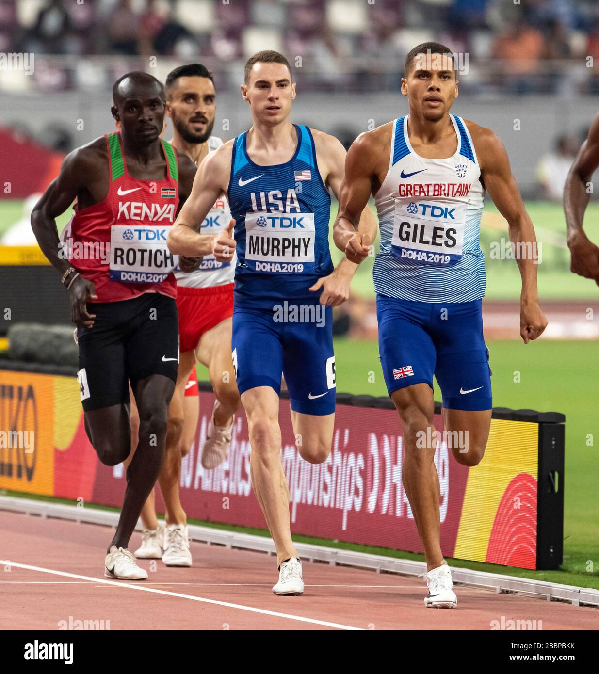 DOHA - QATAR - SEP 29: Elliot Giles (GB & NI), Clayton Murphy (USA) and Ferguson Cheruiyot ...